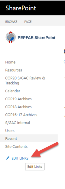 How to Edit a Team Site Left-Hand Side Navigation Menu – PEPFAR SharePoint